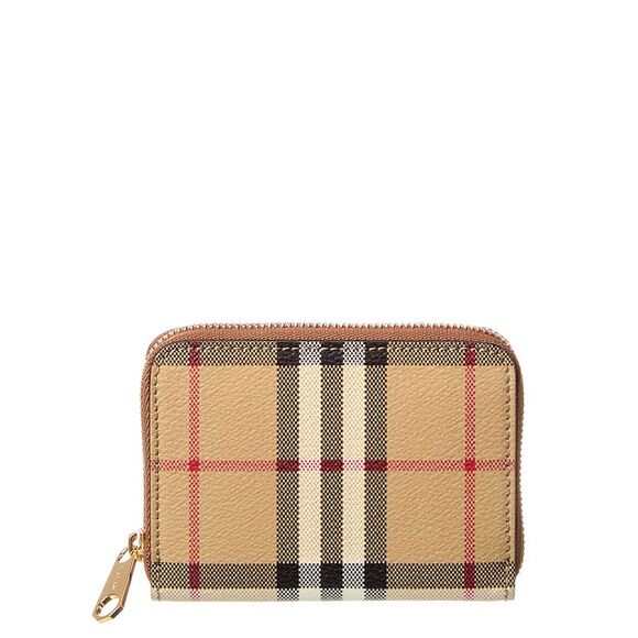 Burberry | Bags | Burberry Check Small Ecanvas Leather Coin Purse Beige ...